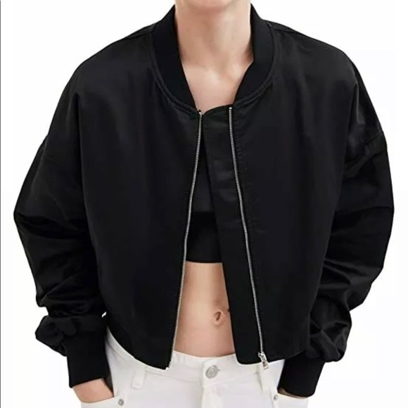 Zara | Jackets & Coats | Zara Black Cropped Bomber Jacket | Poshmark